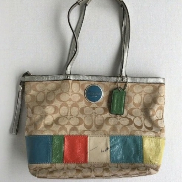 Coach | Bags | Vintage Coach Signature Multicolor Patchwork Toteused ...